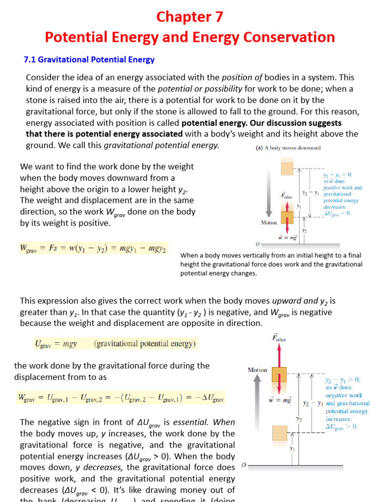 Chapter 7 Potential Energy and Energy Conservation | PDF | Potential Energy | Force