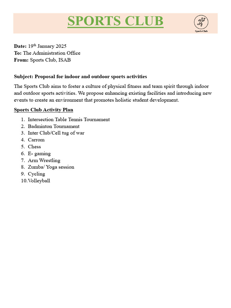 Sports Club Activity Proposal 2025 | PDF