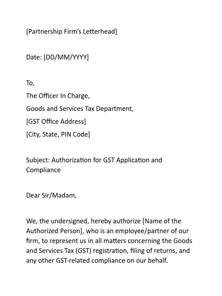 GST Authorization for Partnership | PDF