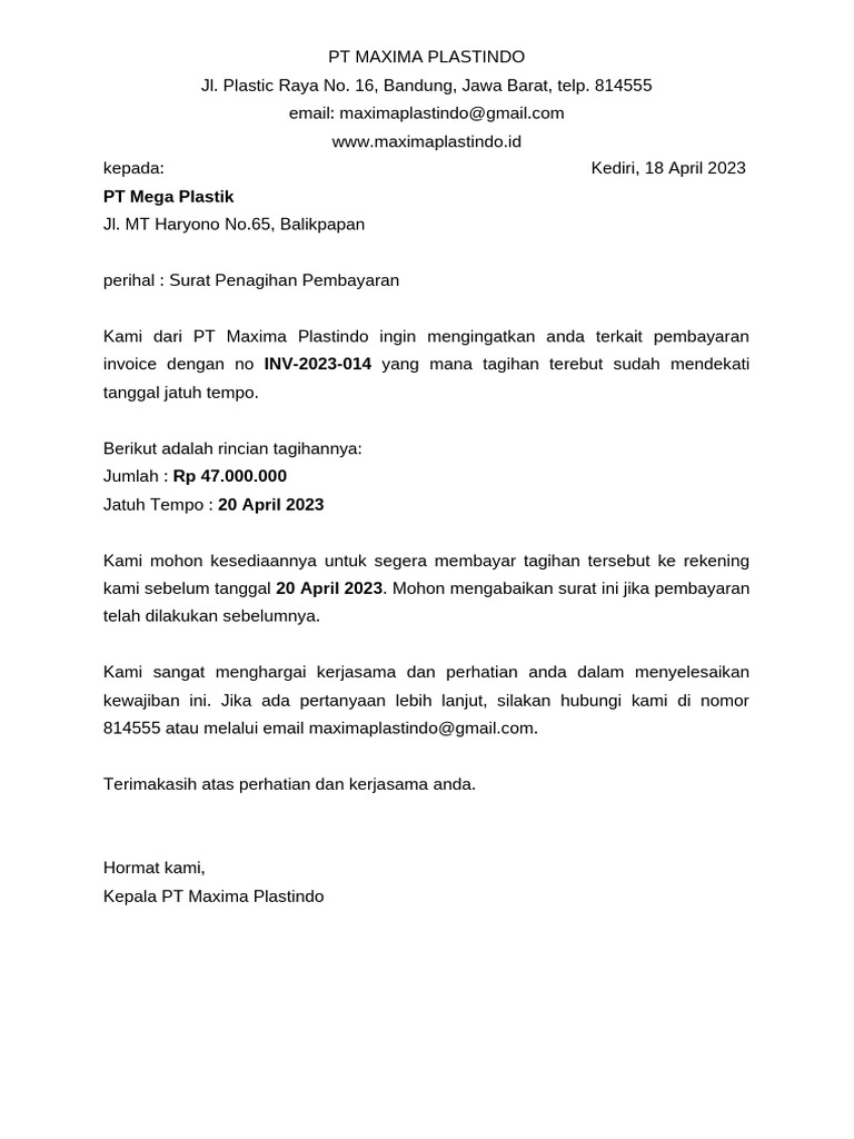 Surat Tagihan Bisnis - Kerja Kerja | PDF