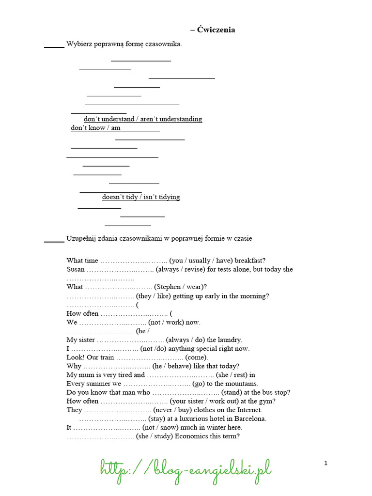 Present-Simple-vs.-Present-Continuous-–-Ćwiczenia | PDF