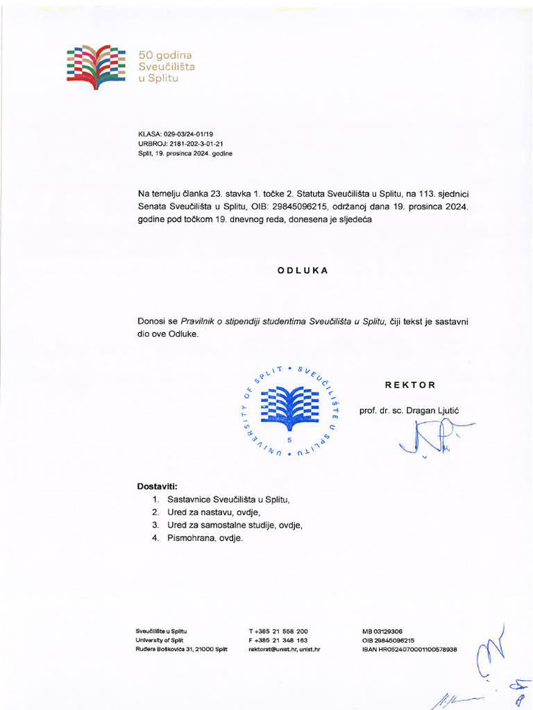 Pravilnik o Stipendiji Studentima Sveucilista U Splitu 19.12.2024. | PDF