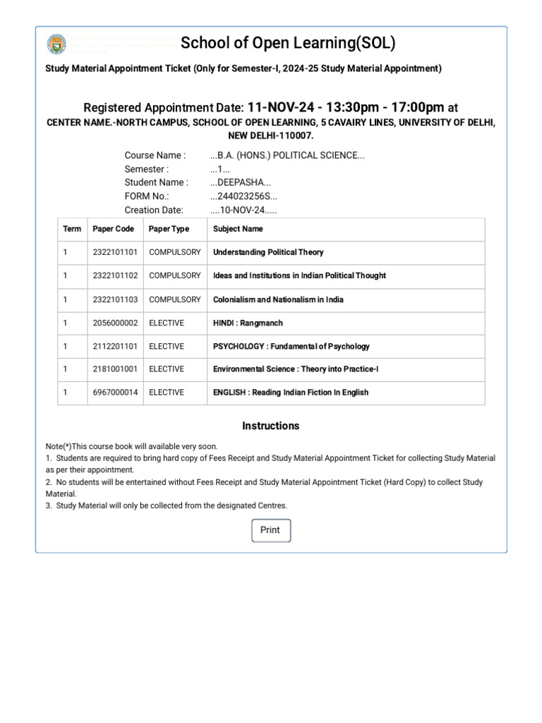 SOL Study Material Appointment | PDF