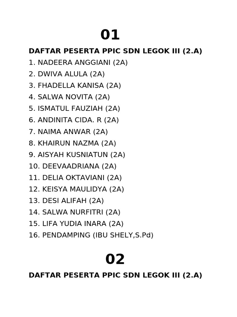 Data Mobil Ke Ppic Baru Kelas 2 Dan 3 SDN Legok III | PDF