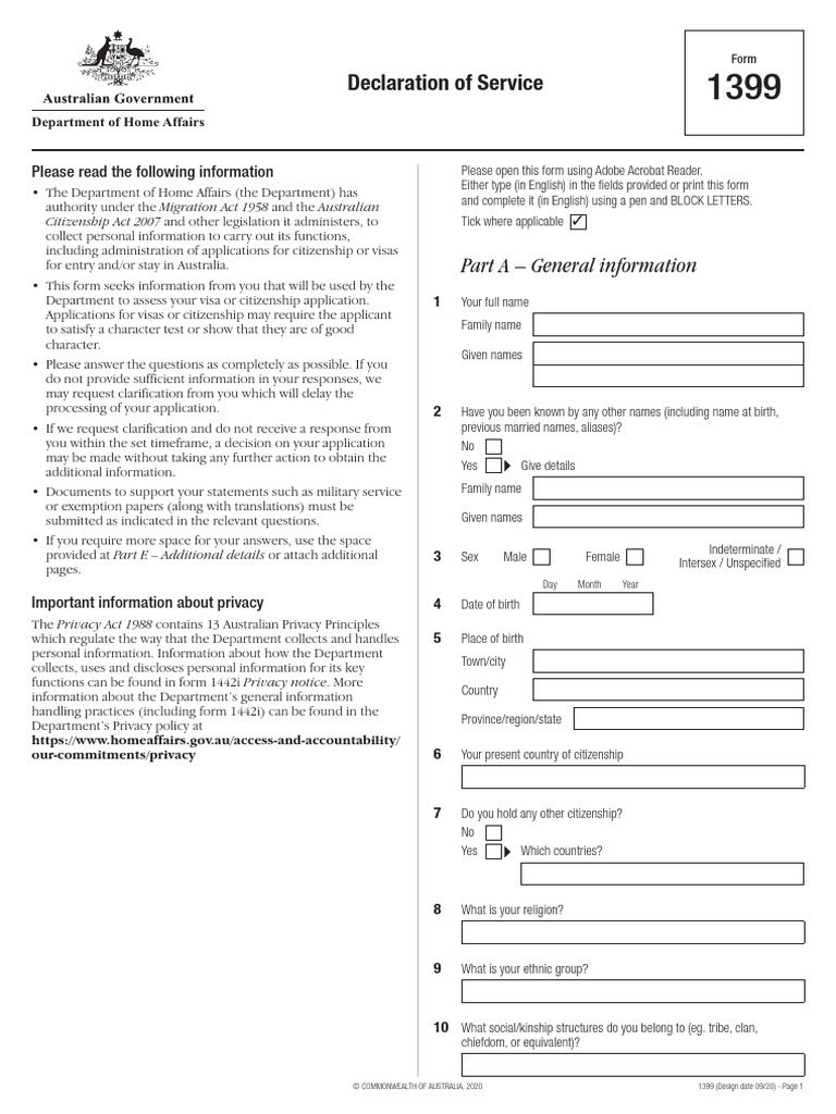FORM 1399 - Declaration of Service | PDF | Travel Visa | Crimes