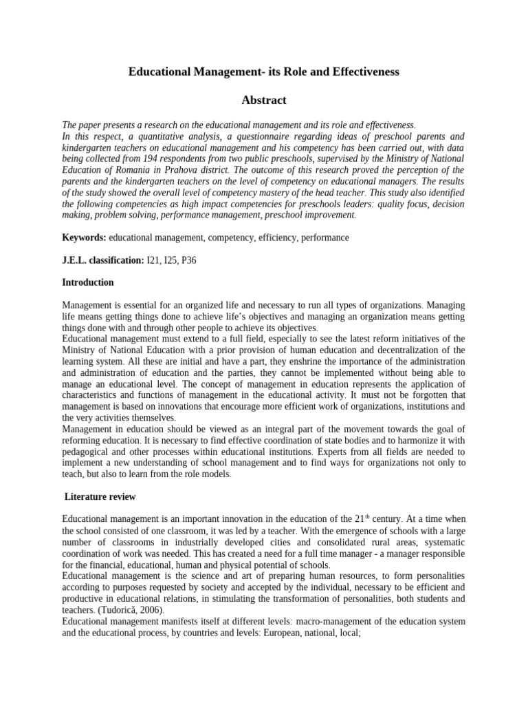 Articol Educational Management | PDF | Questionnaire | Preschool