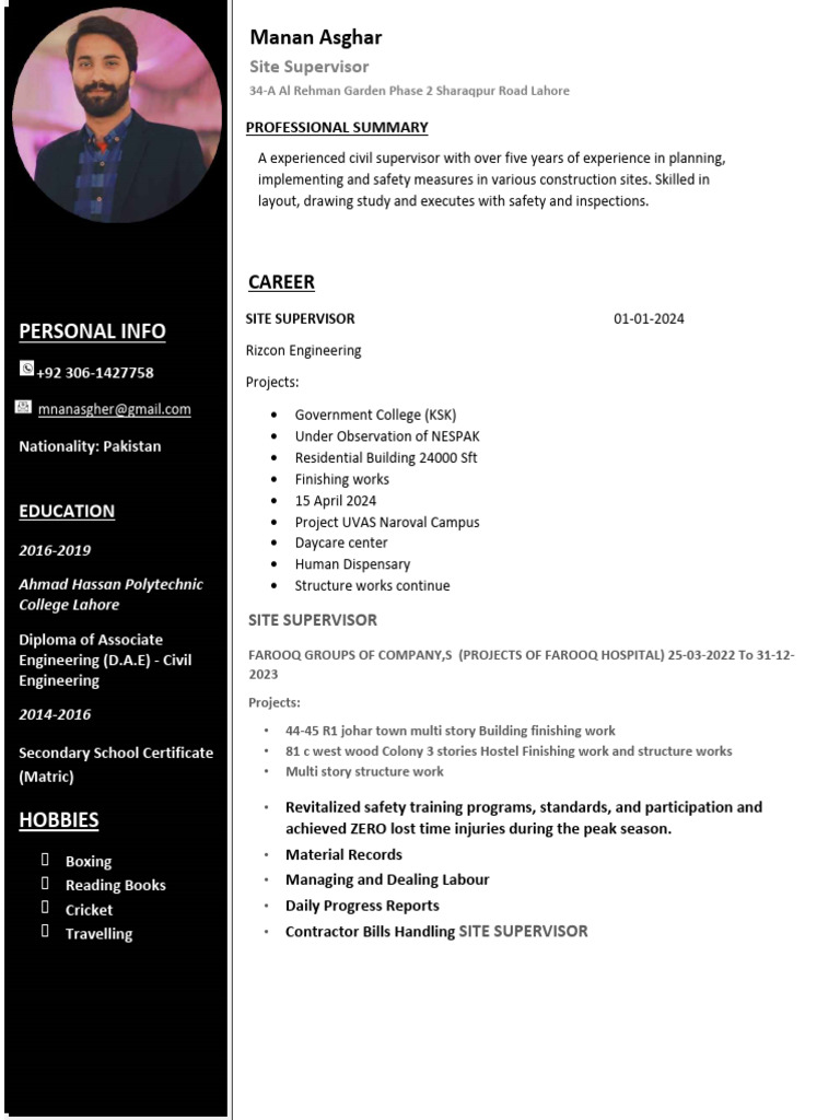 Manan Asghar Updated CV | PDF | Safety