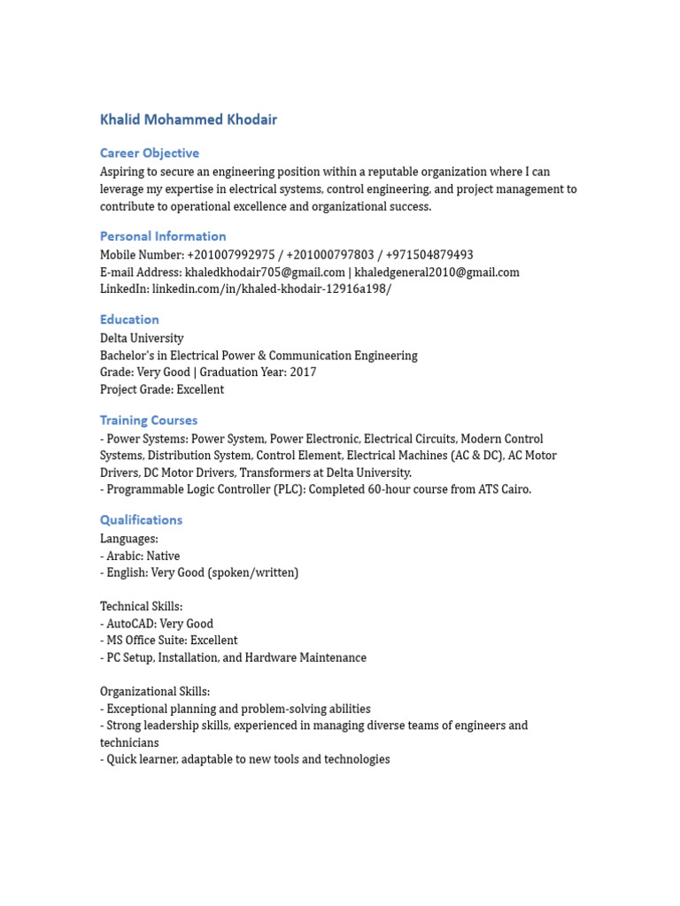 khaled khodair cv 2025.docx | PDF