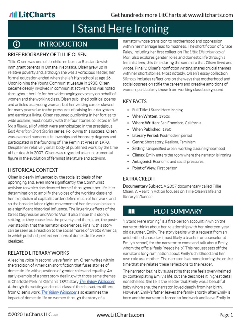 I Stand Here Ironing LitChart | PDF | Narration | Guilt (Emotion)