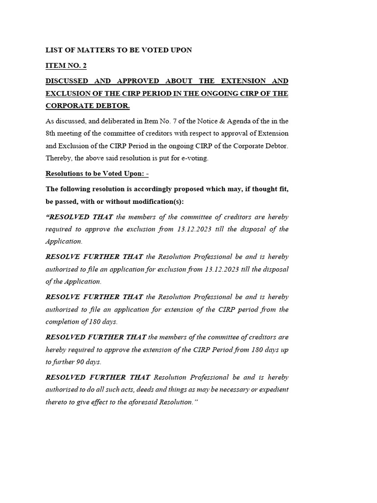 CIRP Extension & Exclusion Vote | PDF