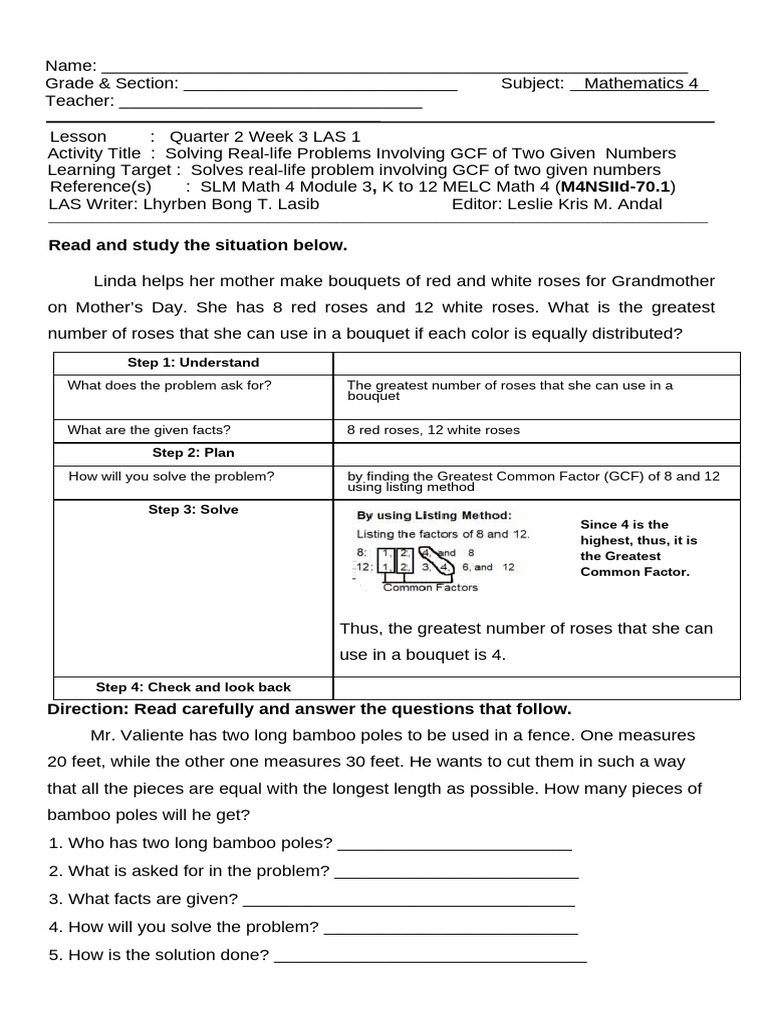 Math4 Q2 Week3 Las-1 2024 | PDF | Mathematics