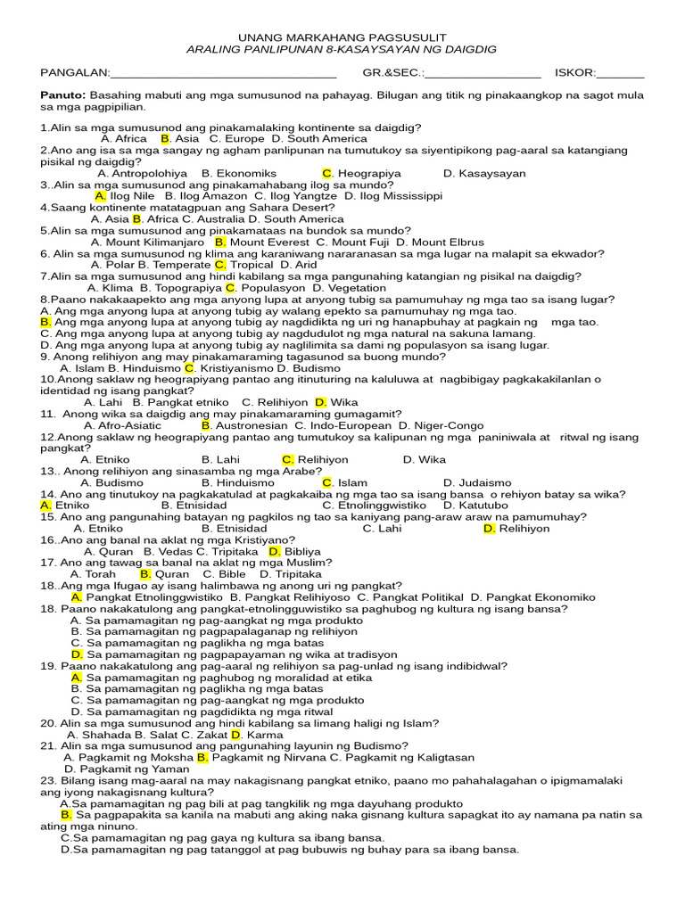 Ap8 q1 Exam 60 Items With Answers | PDF