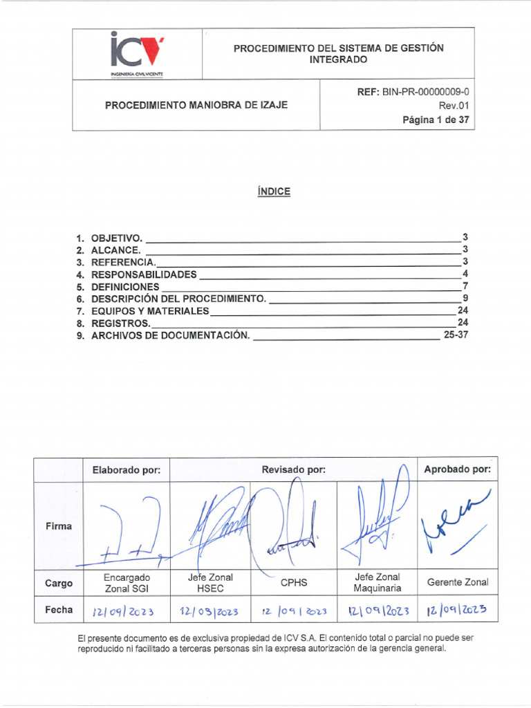 09 - BIN-PR-00000009-0 Maniobra de Izaje - Rev01 | PDF