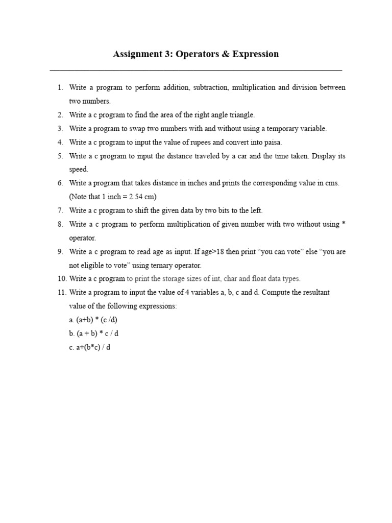 Assignment 3 Operators & Expression | PDF