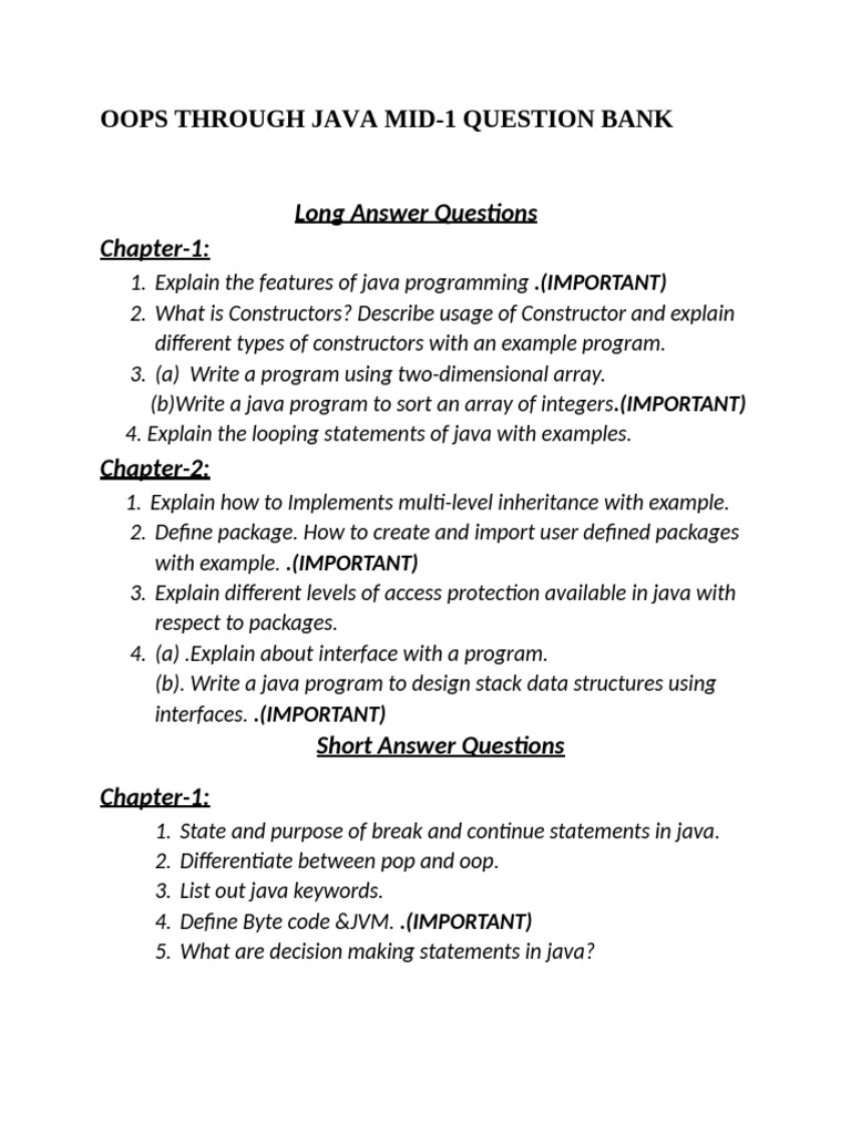 Oops Through Java Mid-1 QB | PDF