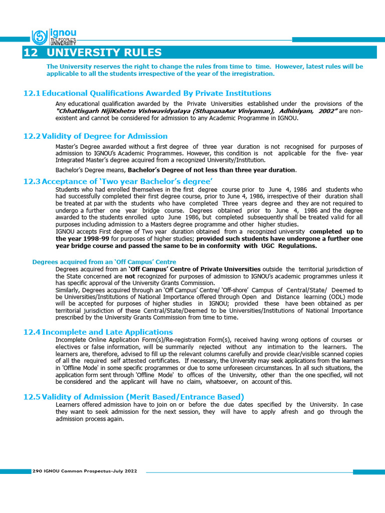 University Rules | PDF | Academic Degree | University And College Admission