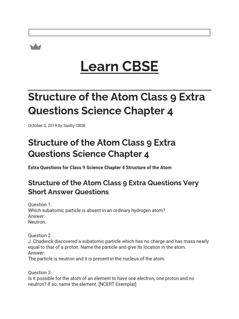 9th Class Ws Atomic Structure | PDF | Atoms | Ion