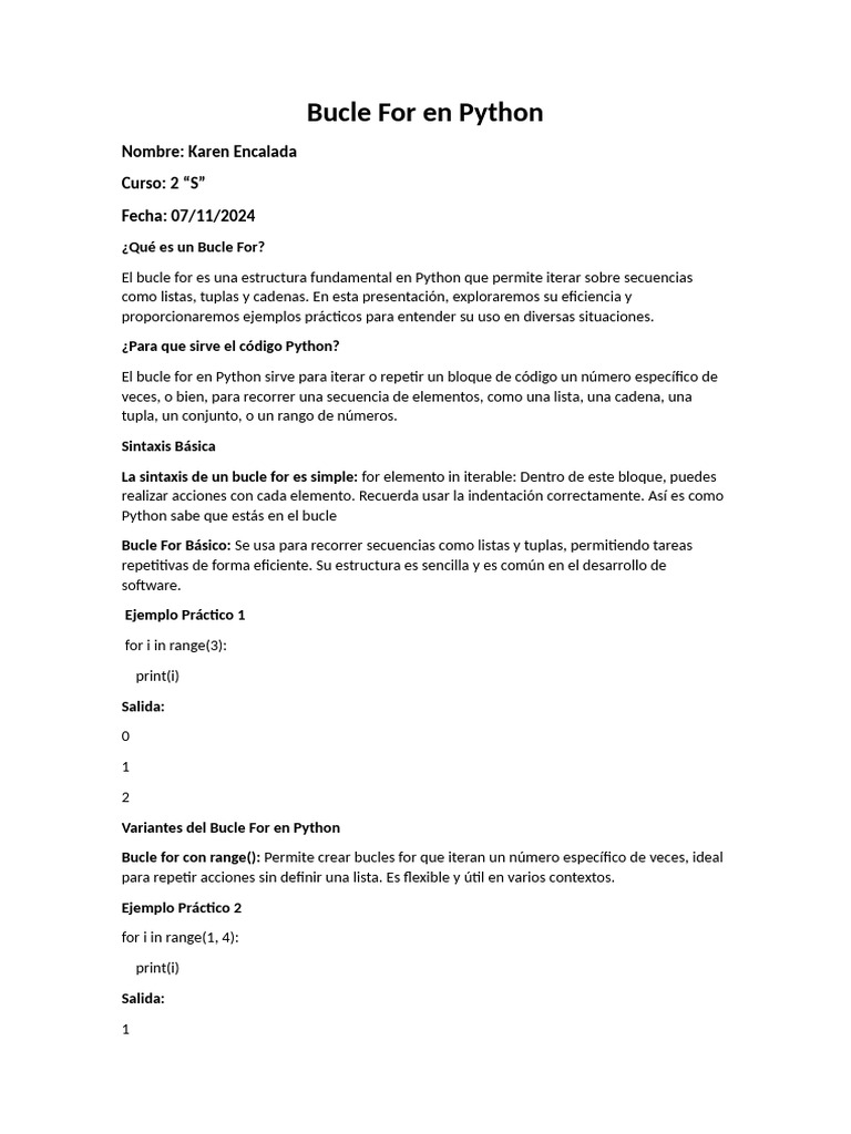 Bucle For en Python PDF | PDF | Python (lenguaje de programación) | Desarrollo de software