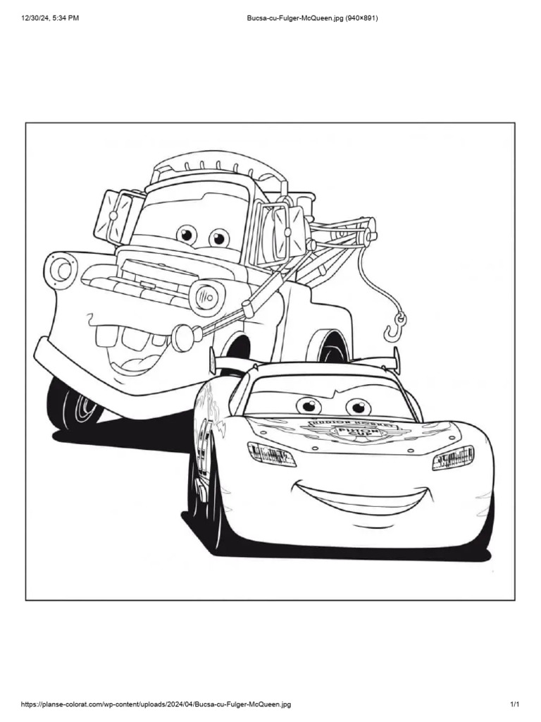 Bucsa cu Fulger McQueen Coloring Page | PDF
