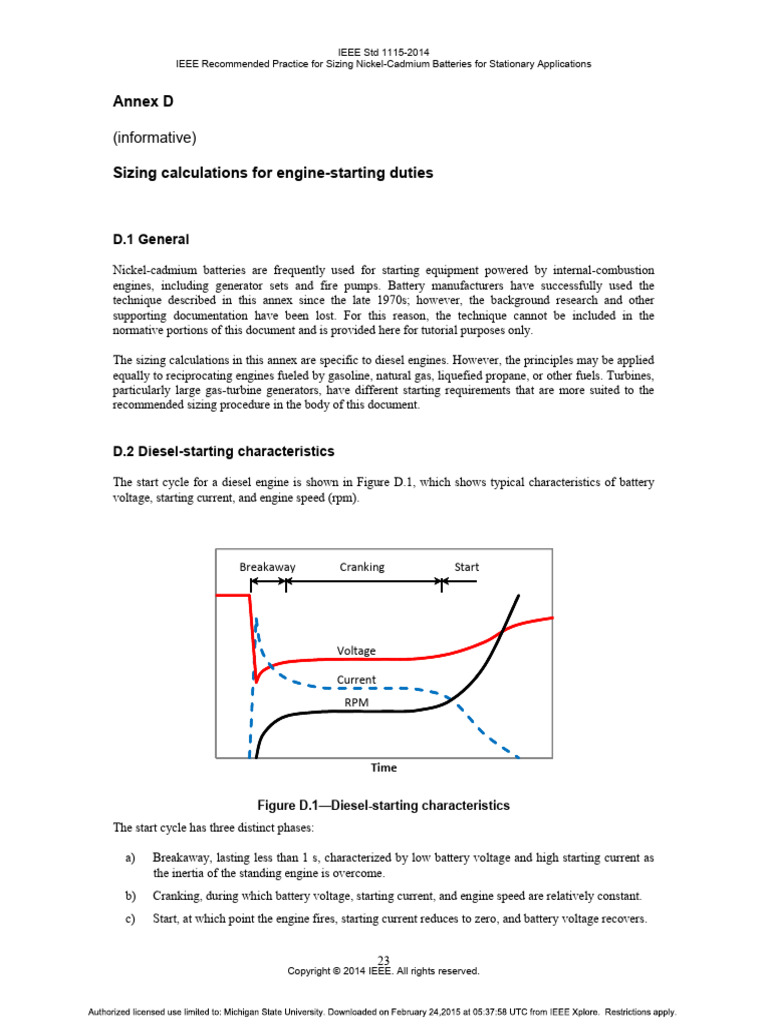 IEEE 1115 2014 - Starter Batt Sizing | PDF | Electrical Engineering | Electricity