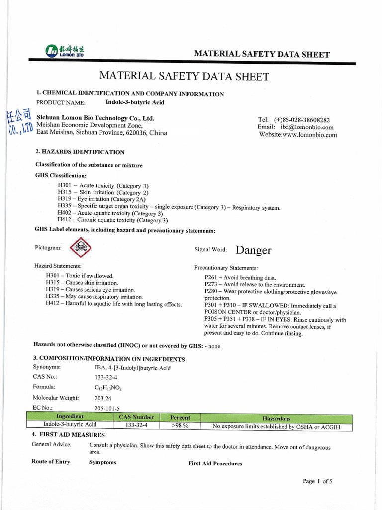 98_IBA MSDS+PI SICHUAN LOMON- updated - Stoller 06.12.2024 | PDF