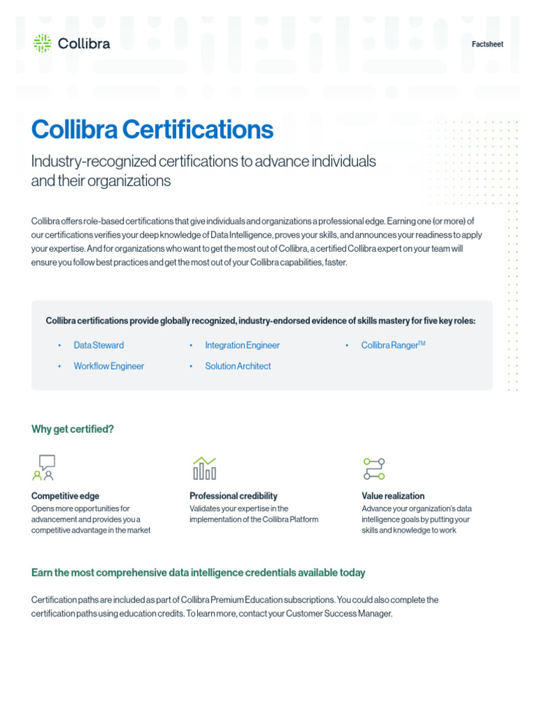 Collibra Certification Factsheet | PDF | Intelligence | Certification