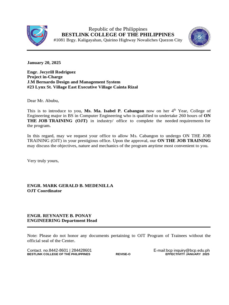 Ojt Floresrecommendation Letter | PDF