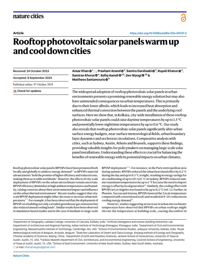 Rooftop Photovoltaic Solar Panels Warm Up and Cool | PDF | Latent Heat ...
