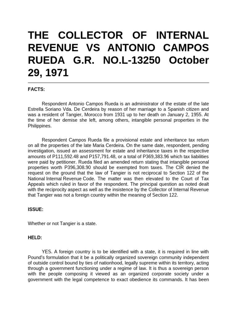 5 - THE COLLECTOR OF INTERNAL REVENUE VS ANTONIO CAMPOS RUEDA G | PDF ...