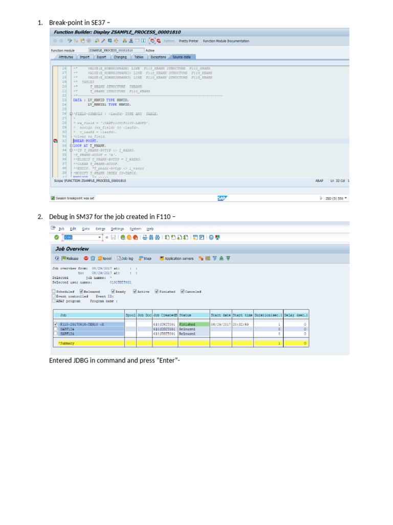 Debugging F110 Jobs in SE37 and SM37 | PDF