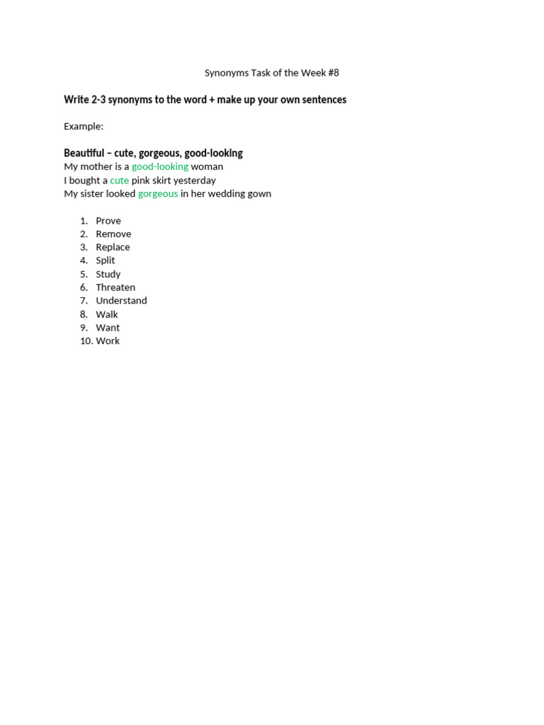 Synonyms Task of The Week #8 | PDF