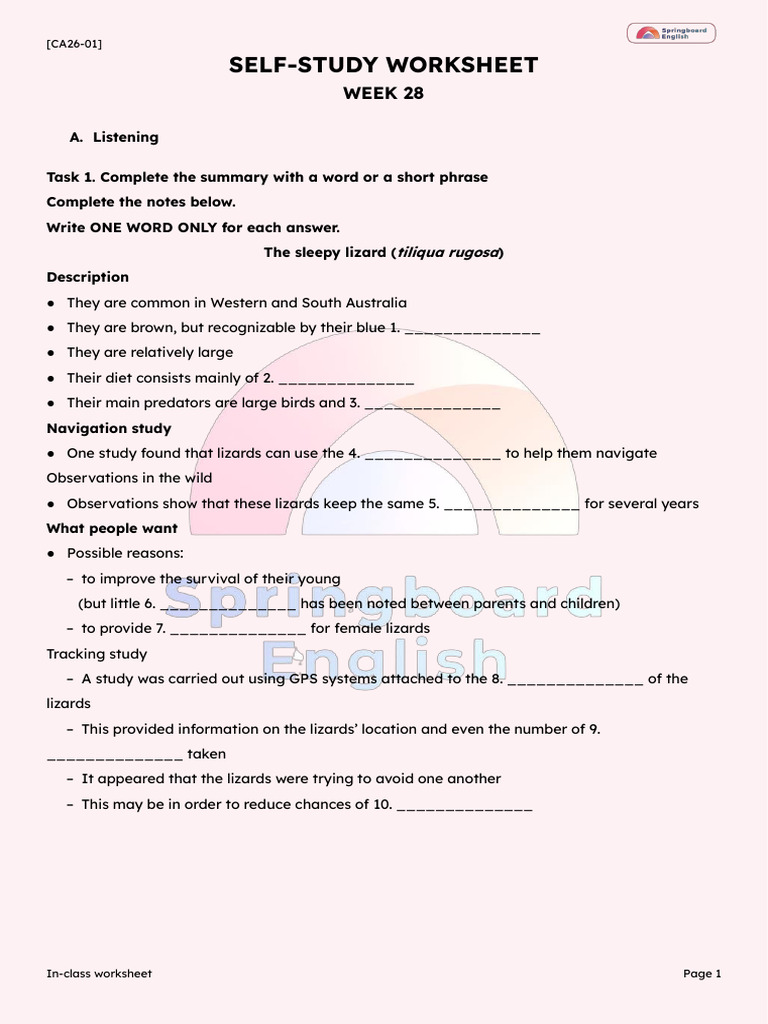 Mai Phương - (CA26-01) Self-Study Worksheet Week 28 | PDF | Dream | Sleep