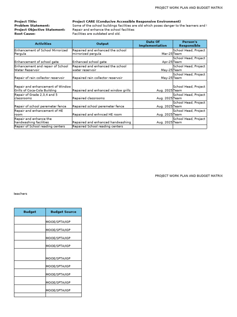 Project Work Plan and Budget Matrix 2025-2028 | PDF