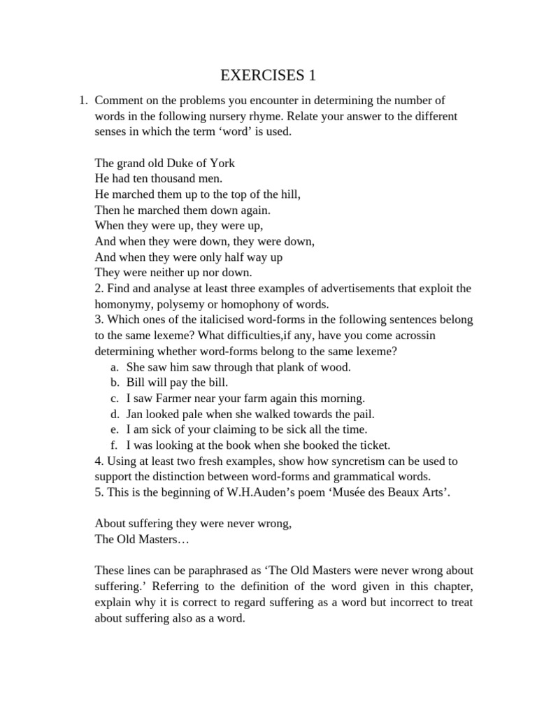 EXERCISES 1 | PDF | Word | Morphology (Linguistics)