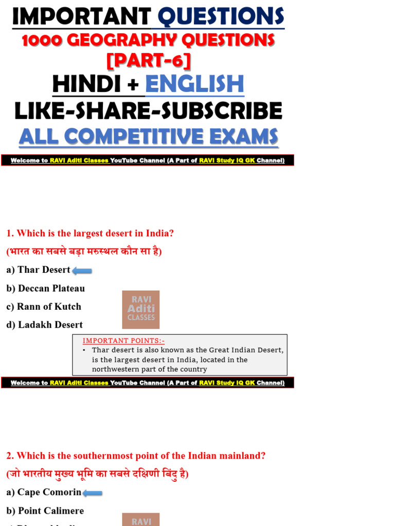 1000 Geography Ques | PDF | South India | Earth Sciences