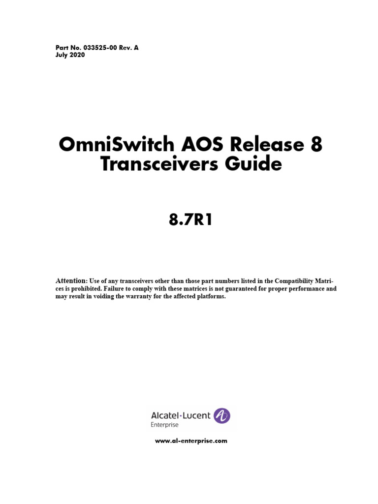 OS6860 AOS 8.7.R01 Transceivers Guide | PDF | Ethernet | Computer ...