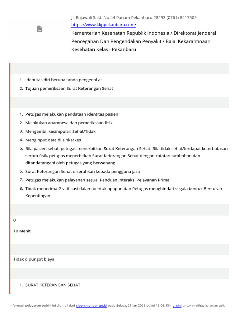 Unduh Standar Pelayanan - Penerbitan Surat Keterangan Sehat | PDF