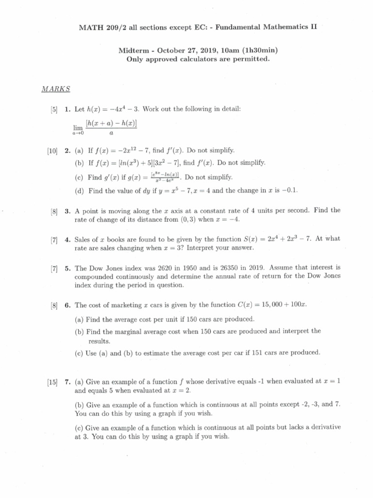 MATH 209 Midterm Exam Details | PDF | Mathematics