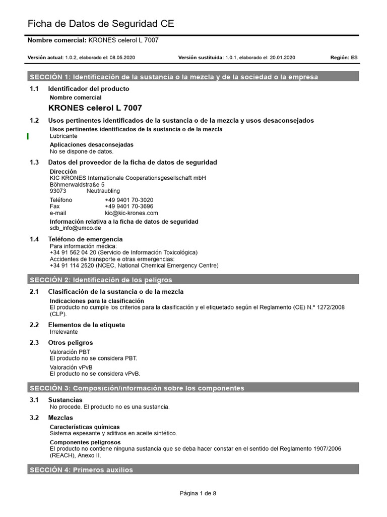 Fds - Krones Celerol L 7007 | PDF | Agua | Toxicidad