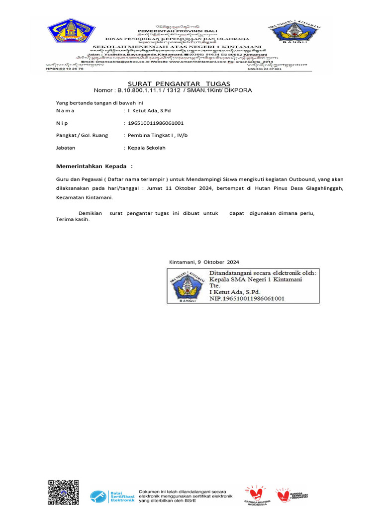 Surat Tugas Outbound Revisi | PDF