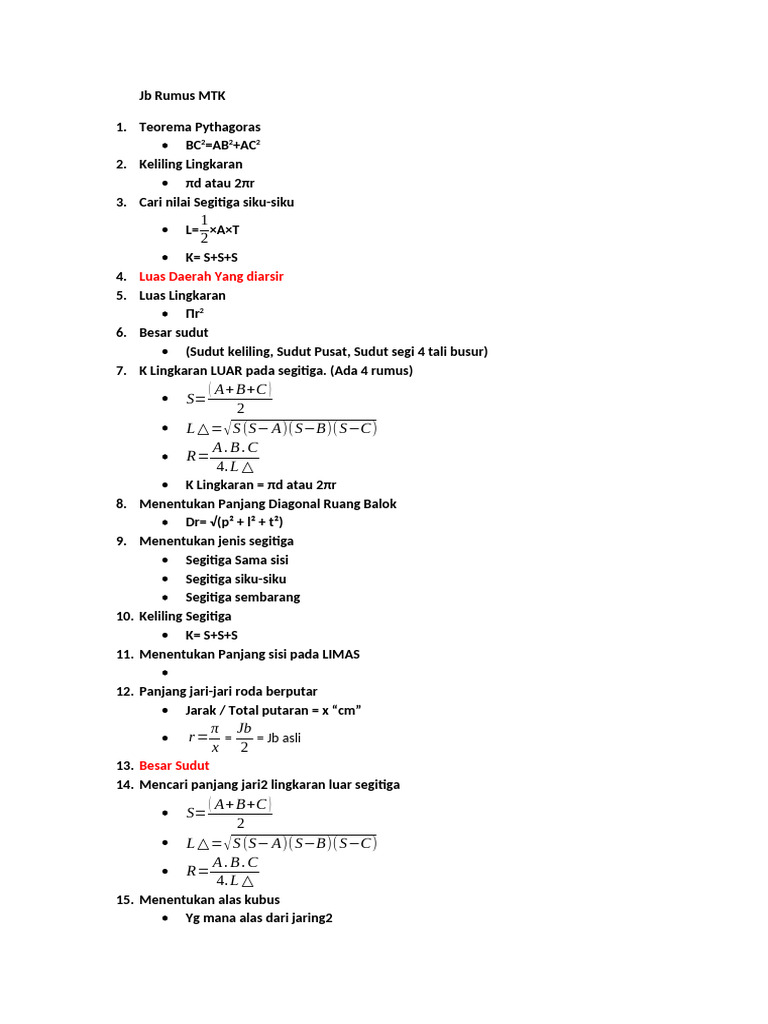 Jb Rumus Mtk Kls 8 Pat | PDF