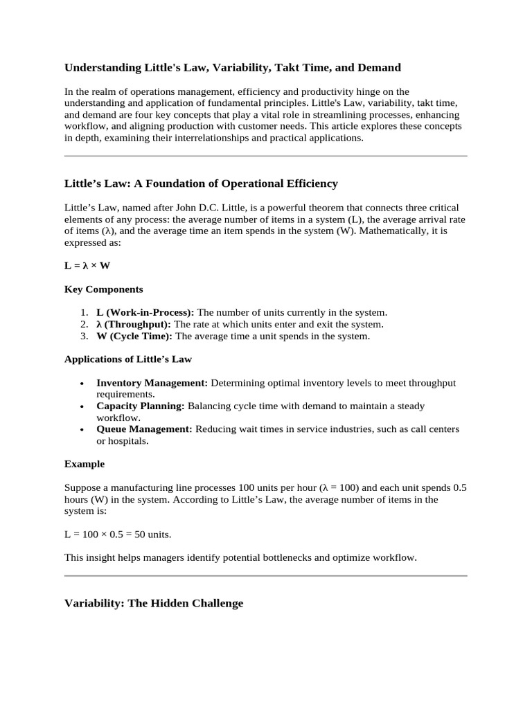 Understanding Littles Law | PDF | Forecasting | Demand