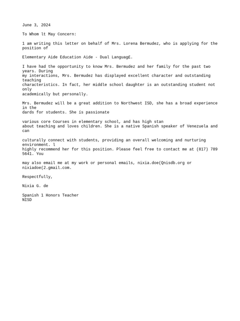 Recommendation for Lorena Bermudez | PDF