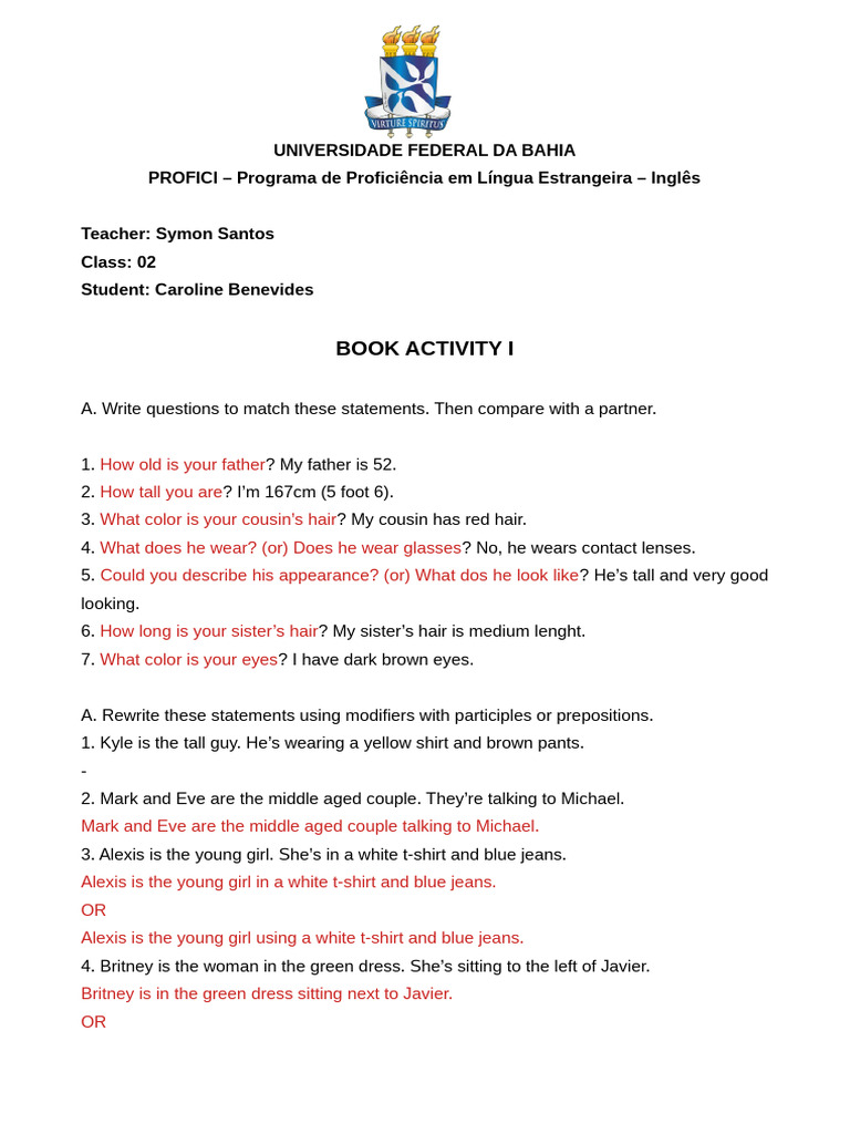 BOOK ACTIVITY I Caroline Word | PDF