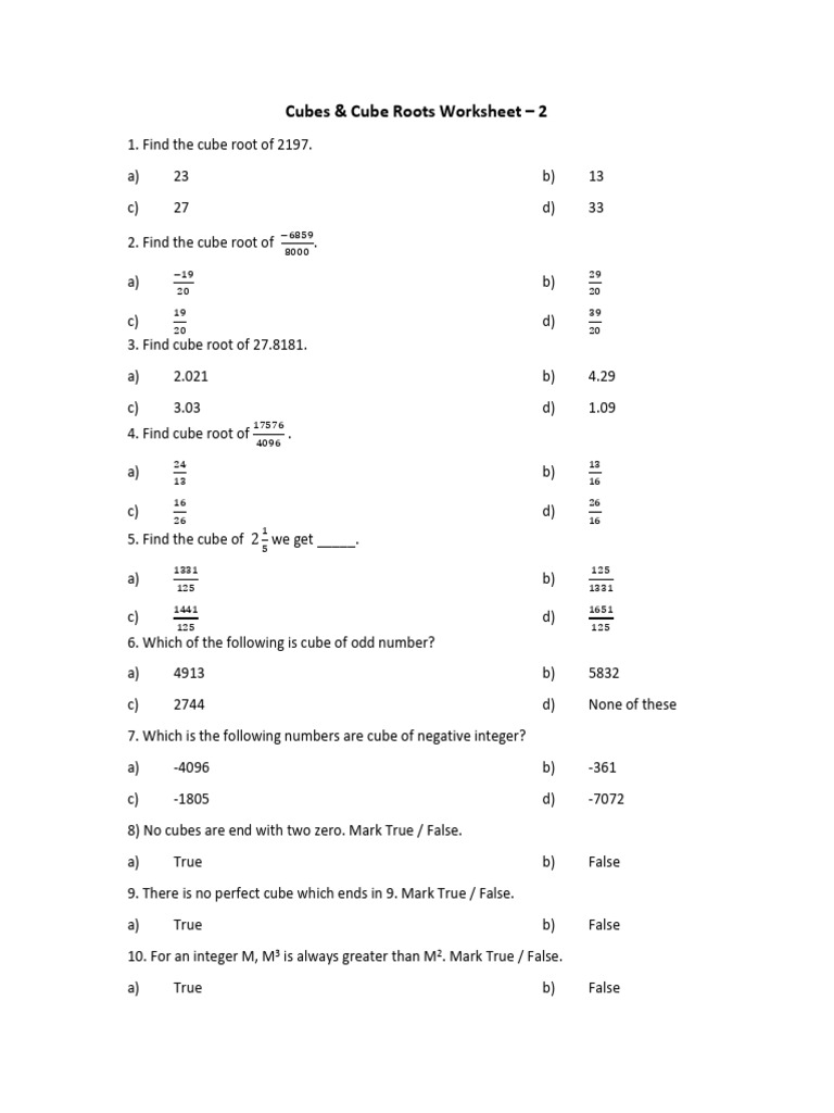 Cubes and Cube Roots Worksheet-2 | PDF | Ring Theory | Discrete Mathematics