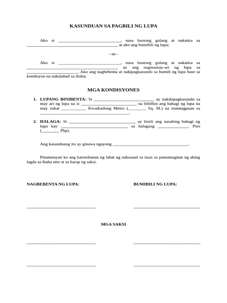 KASUNDUAN-SA-PAGBILI-NG-LUPA (1) | PDF KASUNDUAN-SA-PAGBILI-NG-LUPA (1) | PDF