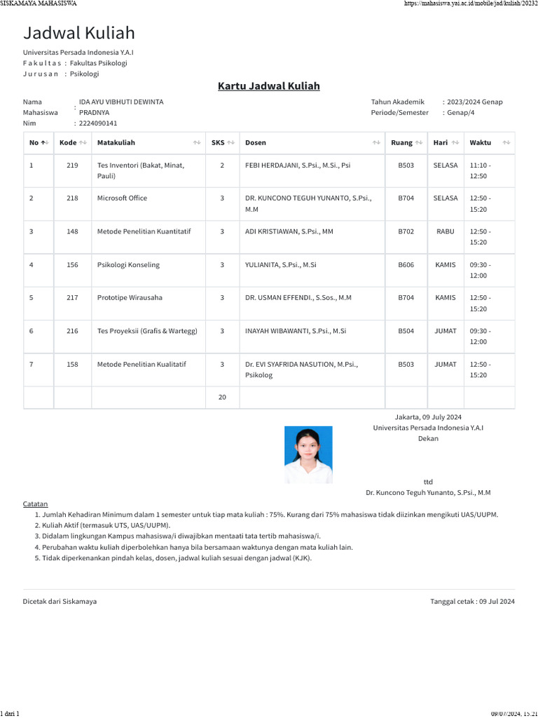 Jadwal Kuliah GENAP 2023:2024 | PDF