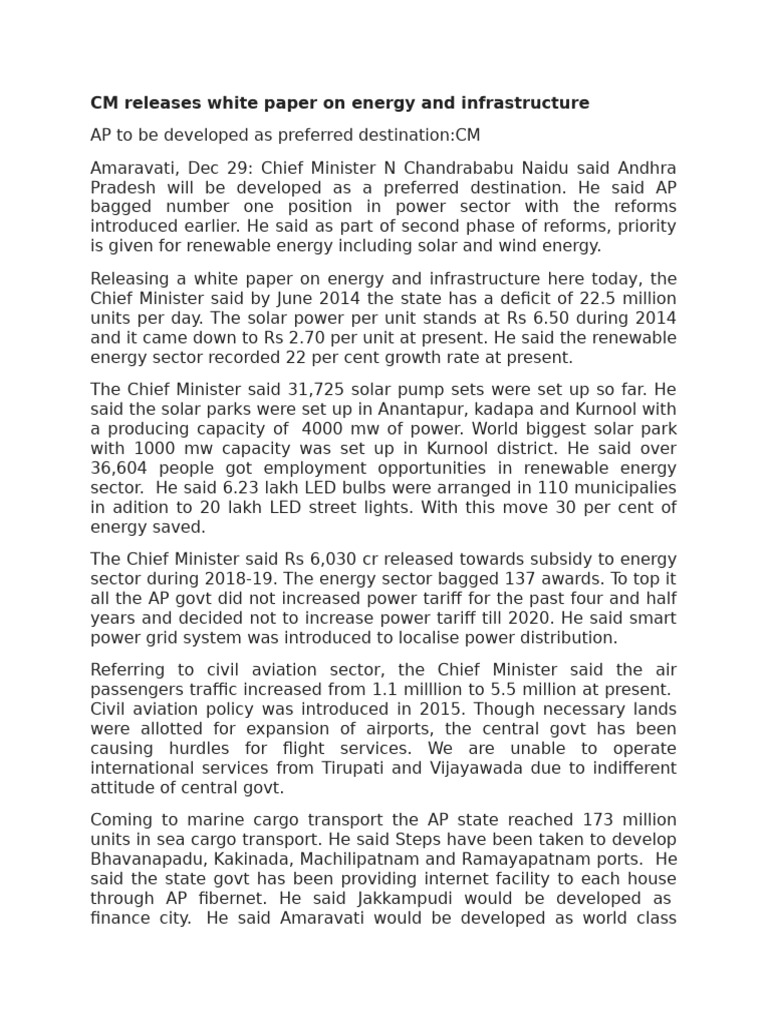28 12 2018 CM Releases White Paper On Energy and Infrastructure | PDF ...