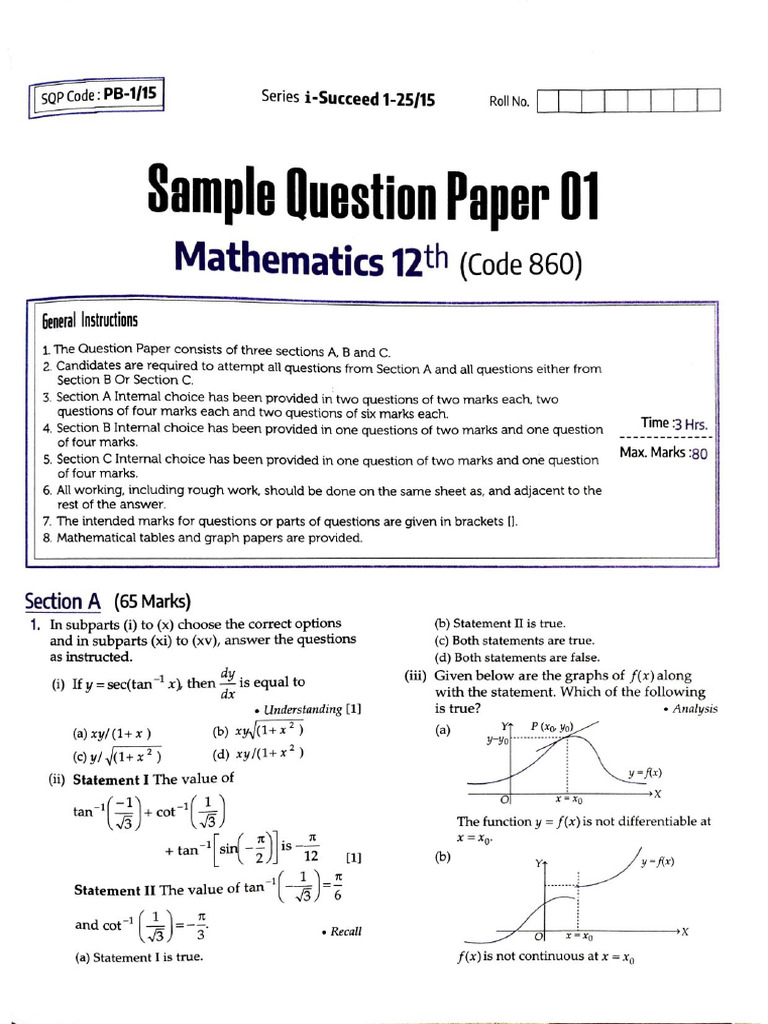 15 Math Sample Question Paper | PDF