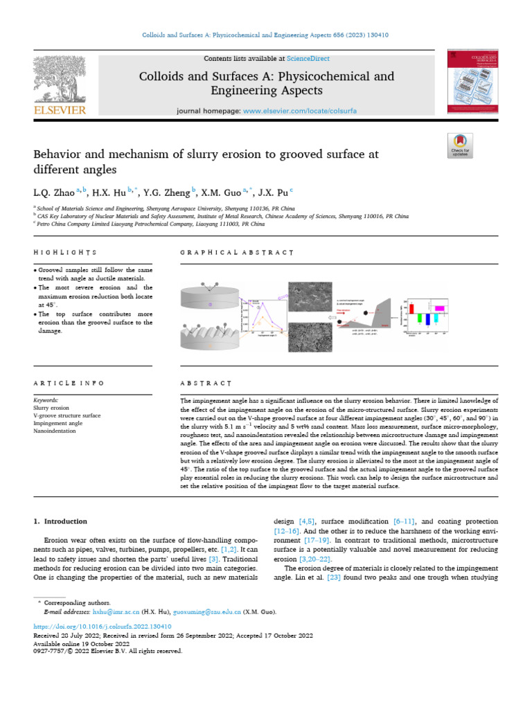Behavior and Mechanism of Slurry Erosion To Grooved Surface at | PDF | Erosion | Impact Crater